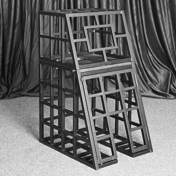 Dungeon BDSM Trapezoid Steel Cage with Nneck&Wrist Pillory
