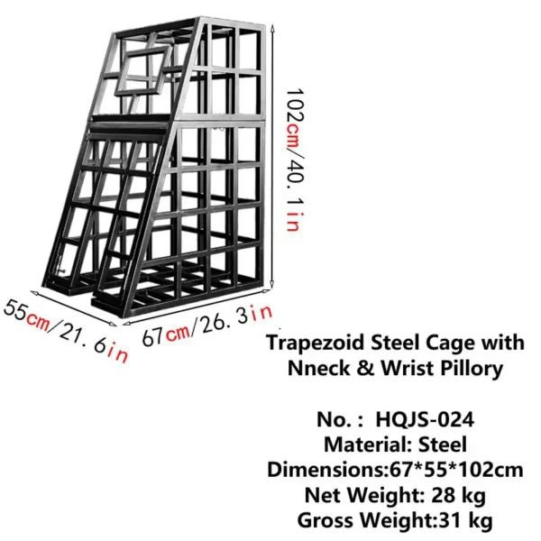 Dungeon BDSM Trapezoid Steel Cage with Nneck&Wrist Pillory