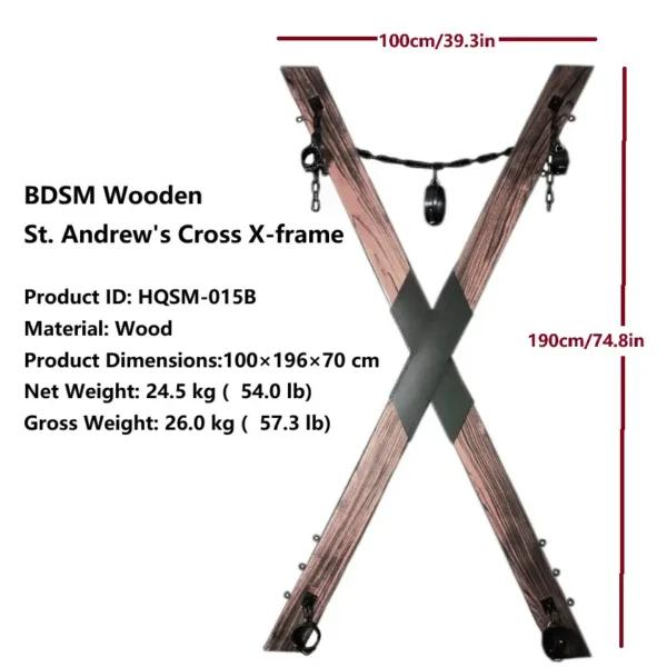 Premium BDSM Wooden St. Andrew’s Cross X-frame Full-Body Restraints