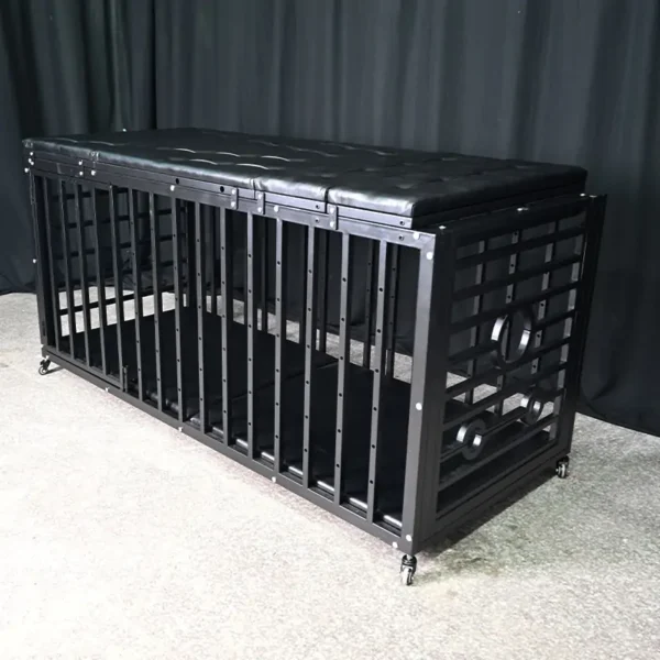 BDSM Mobile Dual-Function Metal Dungeon Cage Bed w/Wheels
